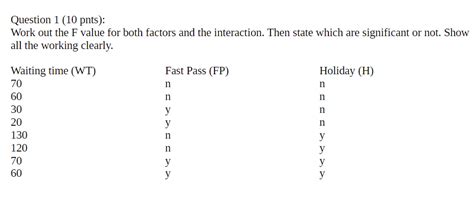 Solved Question 1 10 Pnts Work Out The F Value For Both Chegg Com