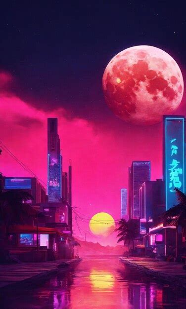 Premium Ai Image Synth Wave Landscape