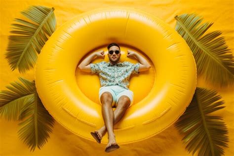 A Yellow Summer Beach Background With A Man Laying On A Pool Float With
