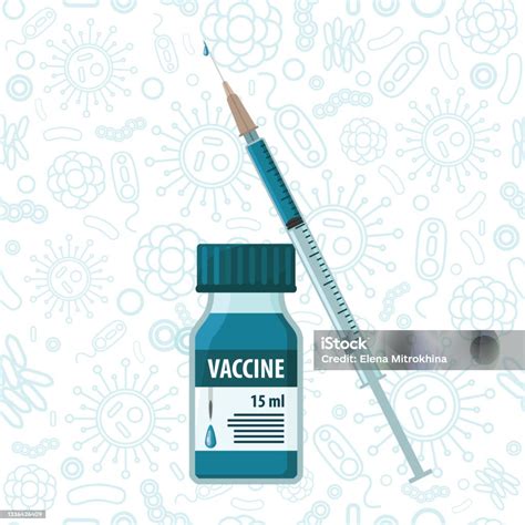 백신과 인슐린 주사기가 있는 병 청록색 백신과 바이러스와 박테리아의 원활한 배경에 바늘에 매달려 드롭 주사기 바이러스에 대한 스톡 벡터 아트 및 기타 이미지 Istock