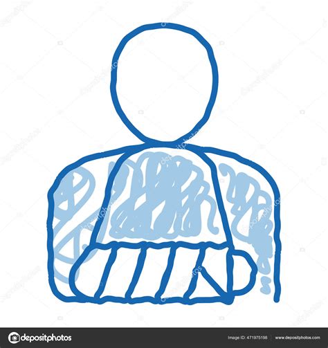 Arm Gipsum Bandage Man Silhouette Sketch Icon Vector Hand Drawn Stock