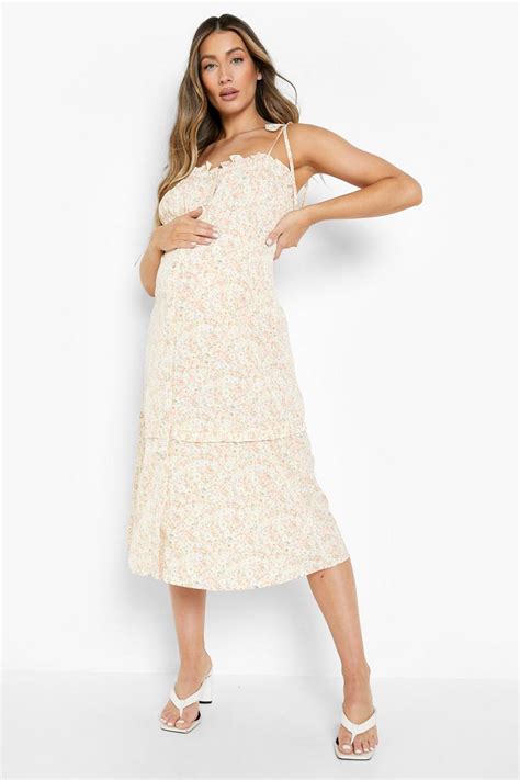 Maternity Strappy Button Front Midi Dress Boohoo Uk