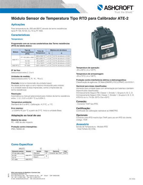 Pdf Módulo Sensor De Temperatura Tipo Rtd Para Calibrador · Módulo