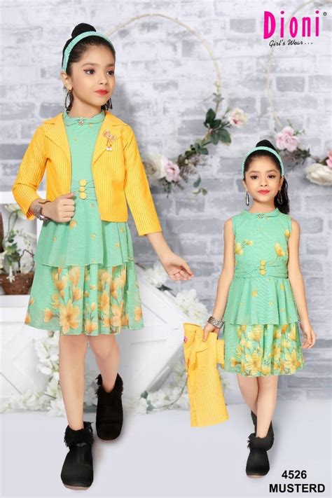 Green Plain Dioni Western Party Wear Girls Frock Full Sleeves At Rs