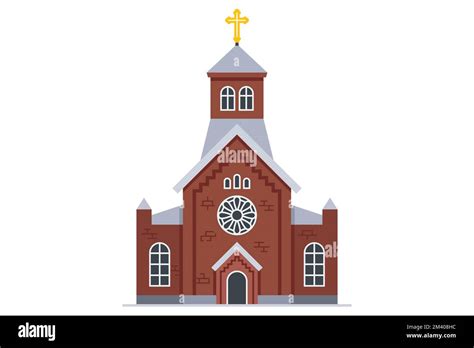 Red Brick Christian Church Facade Of A Religious Building Flat Vector