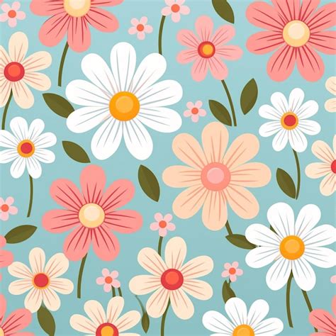 Groovy Retro Daisy Flowers Background Groovy Flowers Seamless Pattern