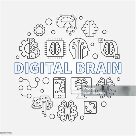 디지털 브레인 컨셉 라운드 벡터 일러스트 레이 션 개요 스타일 Brand Name Smart Phone에 대한 스톡 벡터 아트