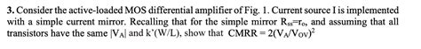 Solved 3 Consider The Active Loaded Mos Differential