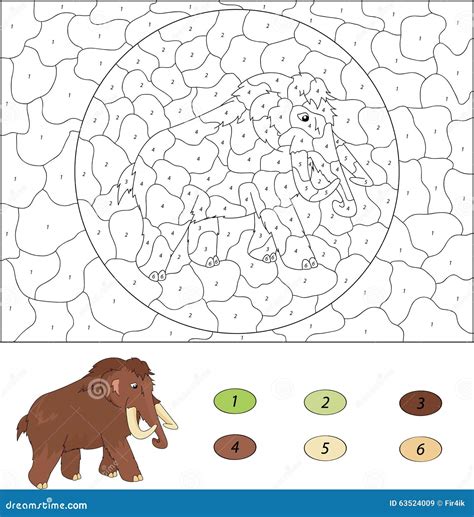 Colore Dal Gioco Educativo Di Numero Per I Bambini Mammut Del Fumetto