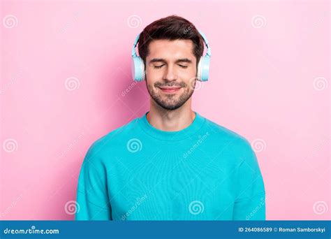 Photo Of Young Guy Wear Blue Jumper Closed Eyes Chilling Sleepy Vibe