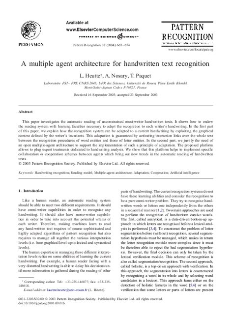 Pdf A Multiple Agent Architecture For Handwritten Text Recognition