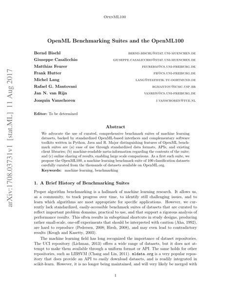 Pdf Openml Benchmarking Suites And The Openml100