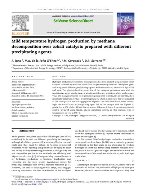 Pdf Mild Temperature Hydrogen Production By Methane Decomposition Over Cobalt Catalysts