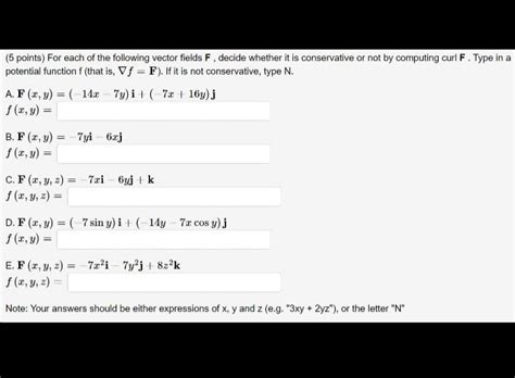 solved 5 points for each of the following vector fields f