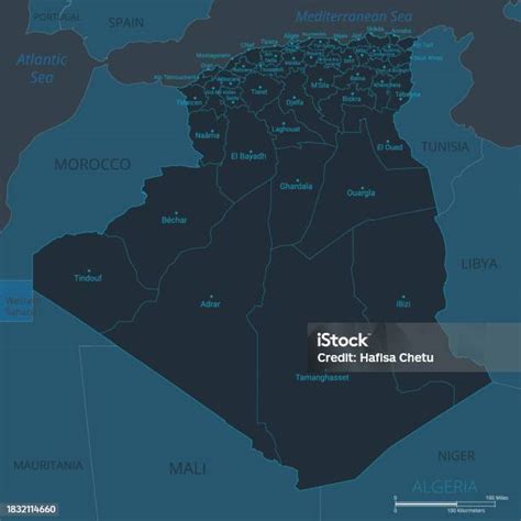알제리 지도입니다 알제리의 높은 상세 벡터지도 국가 수도 이름 국경 물 물체 0명에 대한 스톡 벡터 아트 및 기타 이미지 0명 개념 경계 Istock