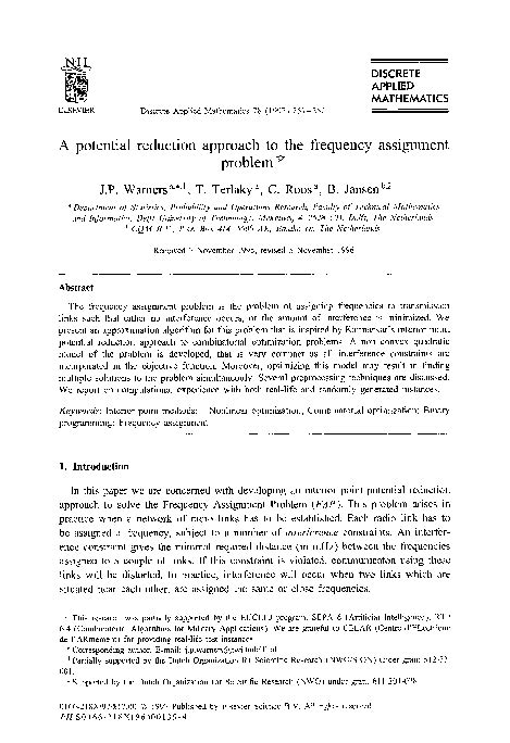 Pdf A Potential Reduction Approach To The Frequency Assignment Problem