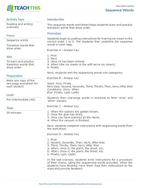Sequence Words Worksheet Pdf