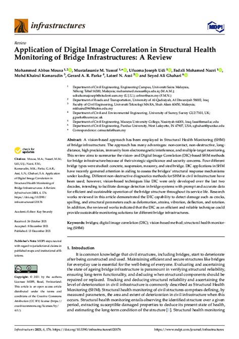 Pdf Application Of Digital Image Correlation In Structural Health Monitoring Of Bridge
