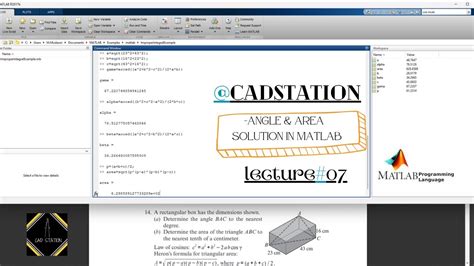 Find Area And Angle In Matlab Matlab Lecture07 Youtube