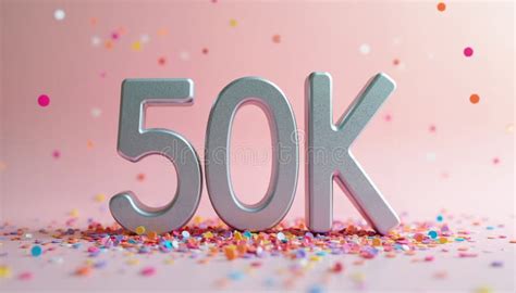 Silver 50k On Pink Background With Confetti Celebration Milestone