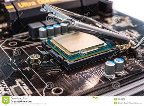 installation computer processor in the socket stock image image of