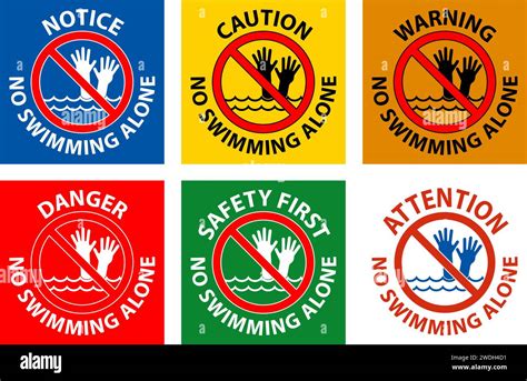 Pool Safety Sign Attention No Swimming Alone Stock Vector Image And Art