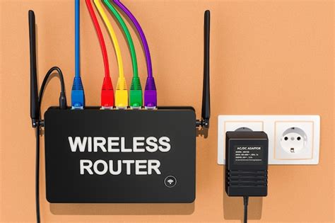 Premium Photo Wireless Internet Router On The Wall With Plug In The