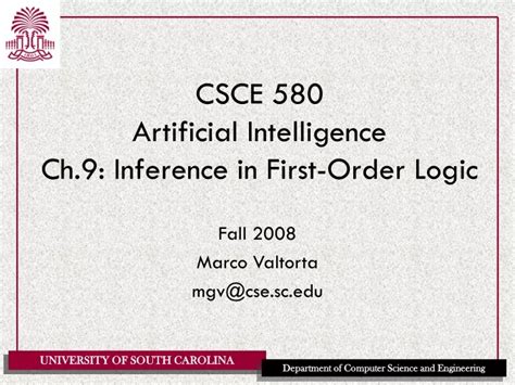 Ppt Csce 580 Artificial Intelligence Ch9 Inference In First Order Logic Powerpoint