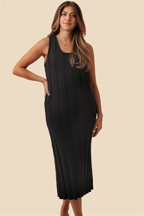 Camila Navy Knit Ribbed Tank Midi Dress Momni Boutique