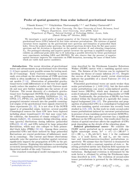 Probe Of Spatial Geometry From Scalar Induced Gravitational Waves Pdf Inflation Cosmology