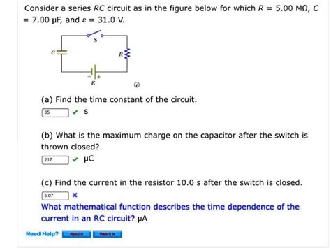 solved consider a series rc circuit as in the figure below for which r