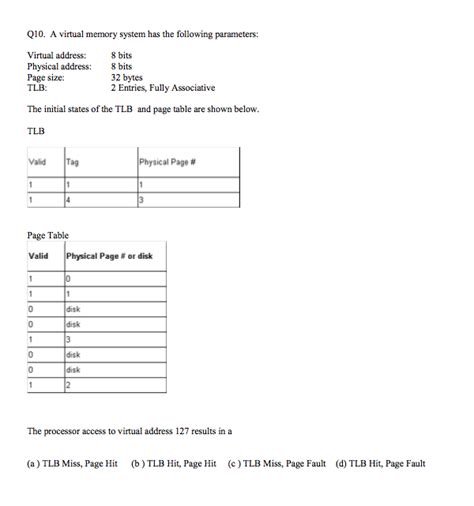 A Virtual Memory System Has The Following Parameters Chegg