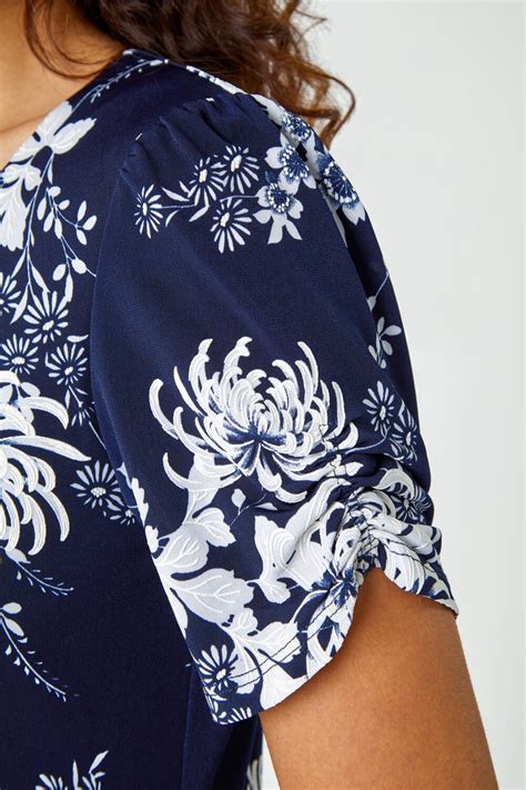 Navy Floral Print Frill Hem Dress Roman Uk
