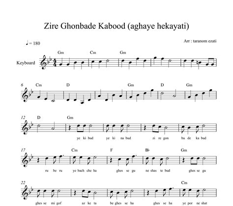 نت کیبورد زیر گنبد کبود موسیقی تیتراژ سریال آقای حکایتی به همراه آکورد