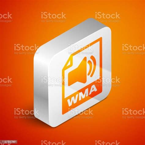 아이소메트릭 Wma 파일 문서 아이콘입니다 오렌지 배경에 격리 Wma 버튼 아이콘을 다운로드합니다 Wma 파일 기호입니다 Wma