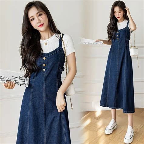 Vestido Vaquero De Tirantes Para Mujer Maxivestido De Cintura Alta Sin