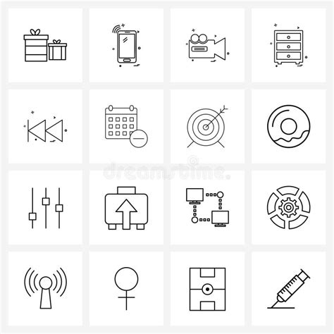 Set Of 16 Simple Line Icons For Web And Print Such As Rewind Media