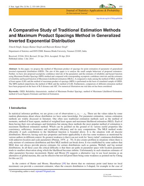 PDF A Comparative Study Of Traditional Estimation Methods And Maximum Product Spacings Method