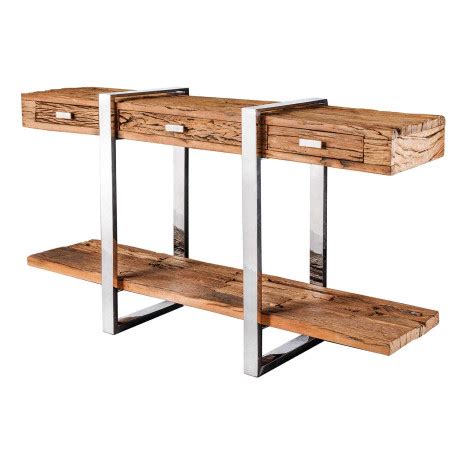 Console en bois massif et acier chromé tiroirs Cbc Meubles