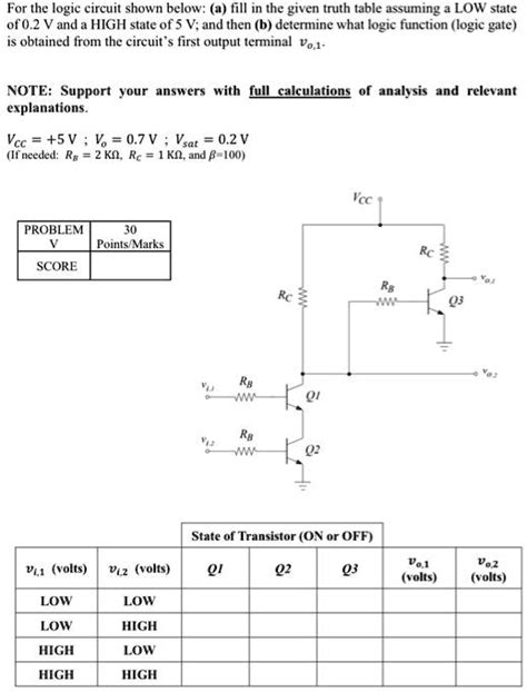 Solved For The Logic Circuit Shown Below Fill The Given Truth Table
