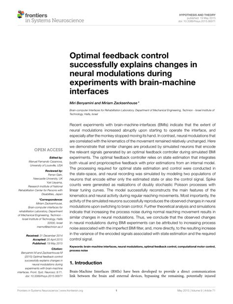 PDF Optimal Feedback Control Successfully Explains Changes In Neural Modulations During