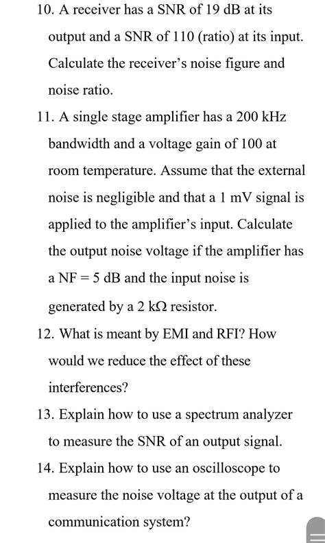 solved 10 a receiver has a snr of 19 db at its a output and