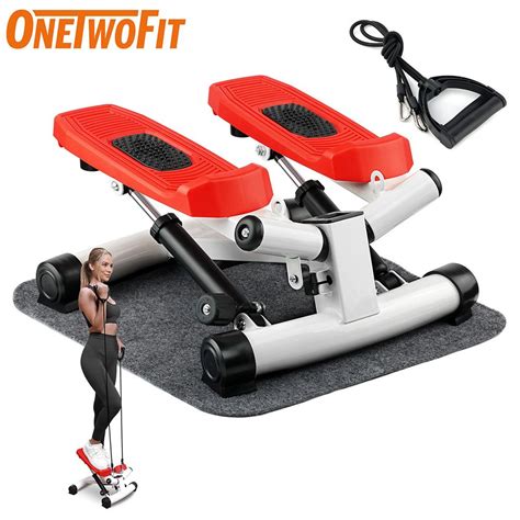 Onetwofit 多功能踏步機 加寬家用腳踏車 可調阻力 健身車 配地墊和拉力繩 迷你電動橢圓機 小型靜音走步機 太空漫步 室內健身減肥