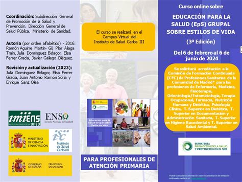 Curso online sobre EDUCACIÓN PARA LA SALUD EpS GRUPAL SOBRE ESTILOS DE VIDA 3ª Edición