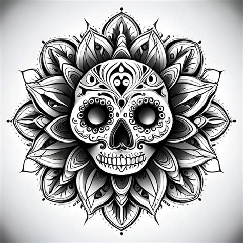 Premium Ai Image Scary Tattoo Design With Scull And Laves Patterns