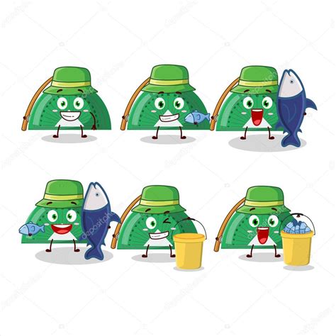 Un Pescador Verde Arco Regla Dibujo Animado Captura De Un Pez Grande