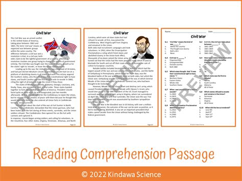 Civil War Reading Comprehension Passage And Questions Pdf Teaching