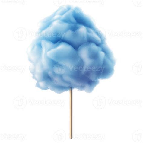 Blue Cotton Candy On Wooden Stick Realistic Illustration Isolated On
