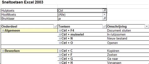 Sneltoetsen In Excel G Info