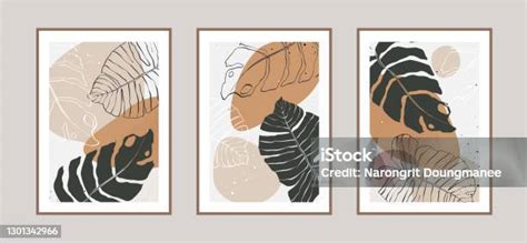 벽 장식 엽서 또는 브로셔 커버 디자인에 대한 다른 모양과 현대 추상 잎 라인 아트 배경 벡터 일러스트 디자인 0명에 대한 스톡 벡터 아트 및 기타 이미지 Istock